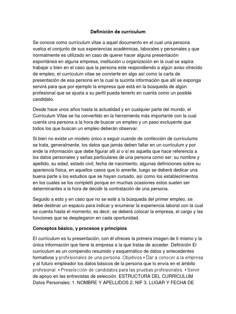 Definición y estructura del currículum vitae | PDF | Población ...
