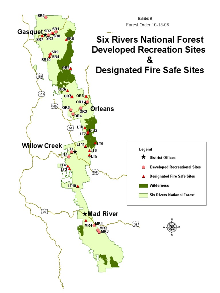 Six Rivers National Forest Map of Recreation Sites and Fire-Safe Sites ...