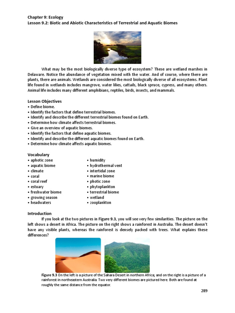 Biotic and Abiotic Characteristics of Terrestrial and Aquatic Biomes ...