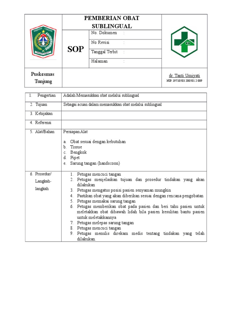Sop Pemberian Obat Sublingual | PDF