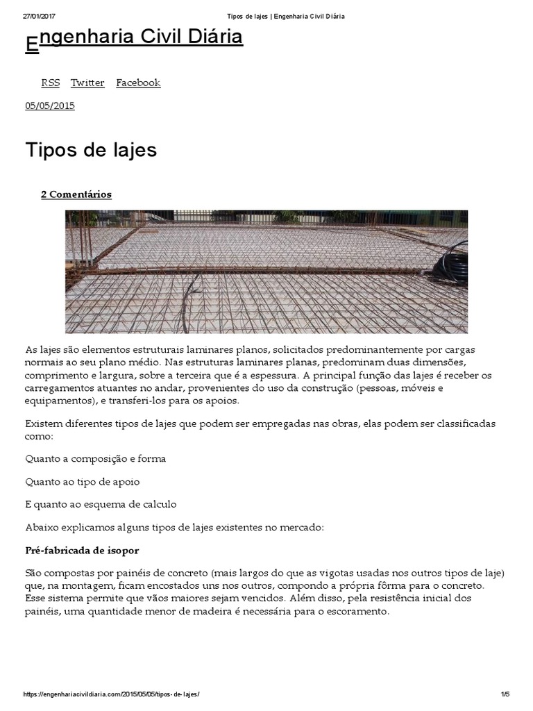 Tipos de Lajes - Engenharia Civil Diária | PDF | Concreto | Madeira