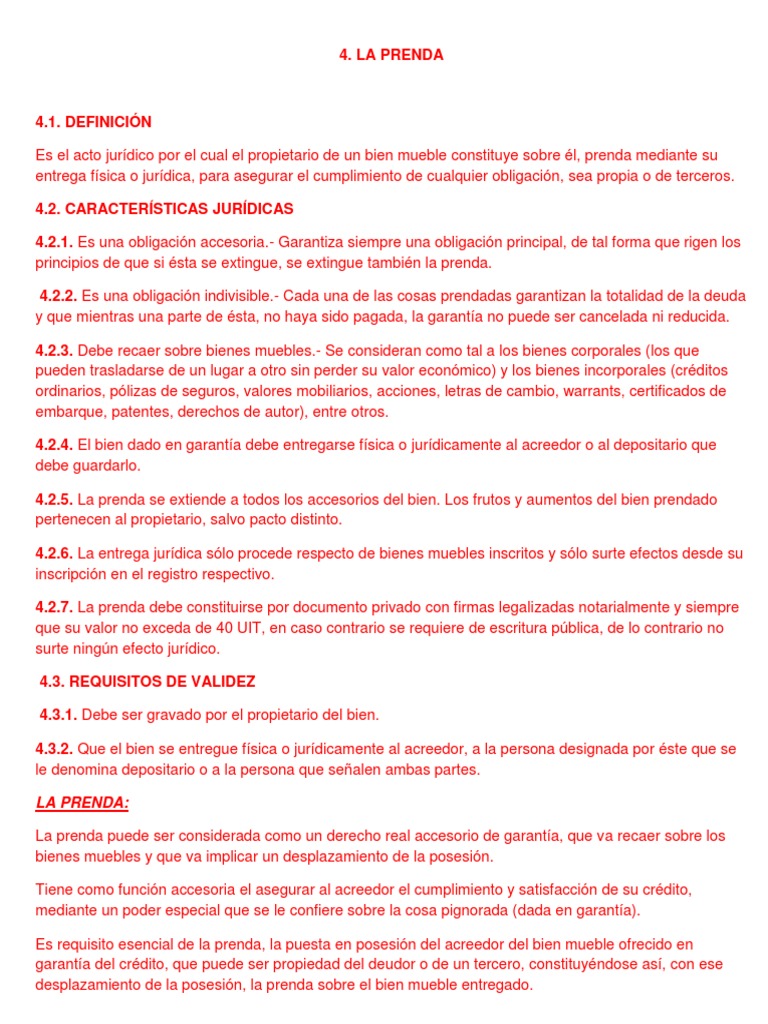 Definición y características de la prenda | PDF | Derecho privado ...