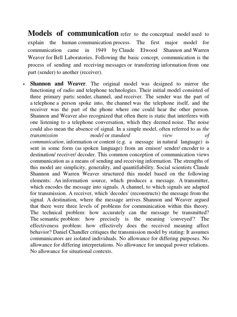 Models of Communication | PDF | Communication | Systems Science
