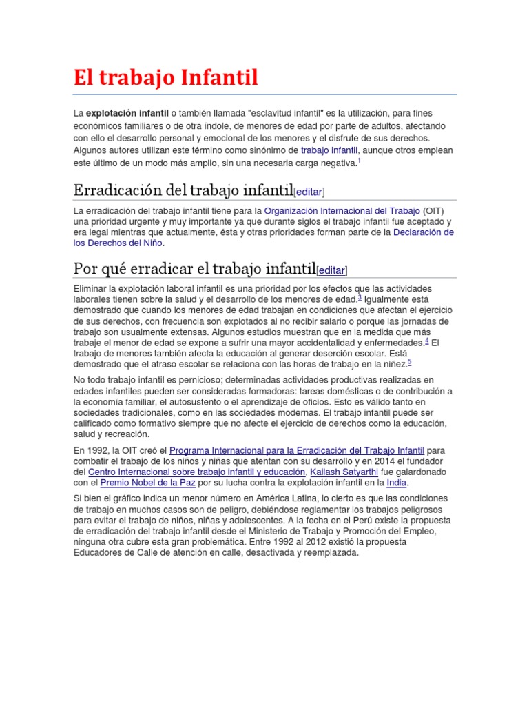 El Trabajo Infantil | PDF | Trabajo infantil | Desarrollo humano