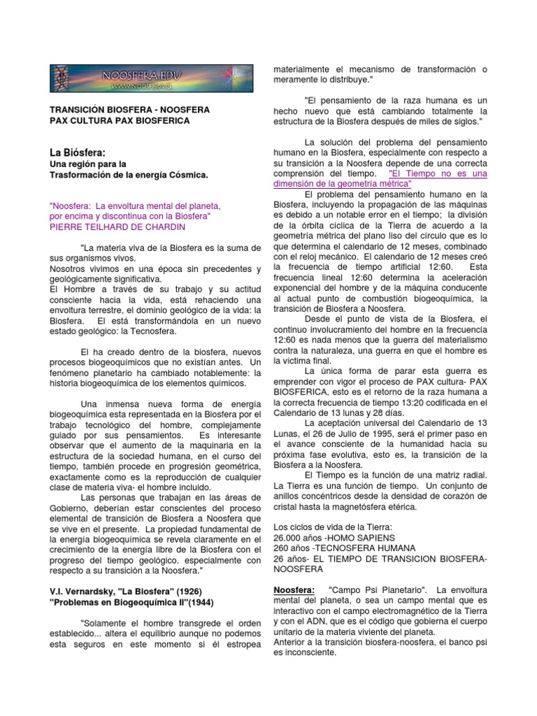 Biosfera-Noosfera - Vernardsky PDF | PDF | Calendario | Tierra