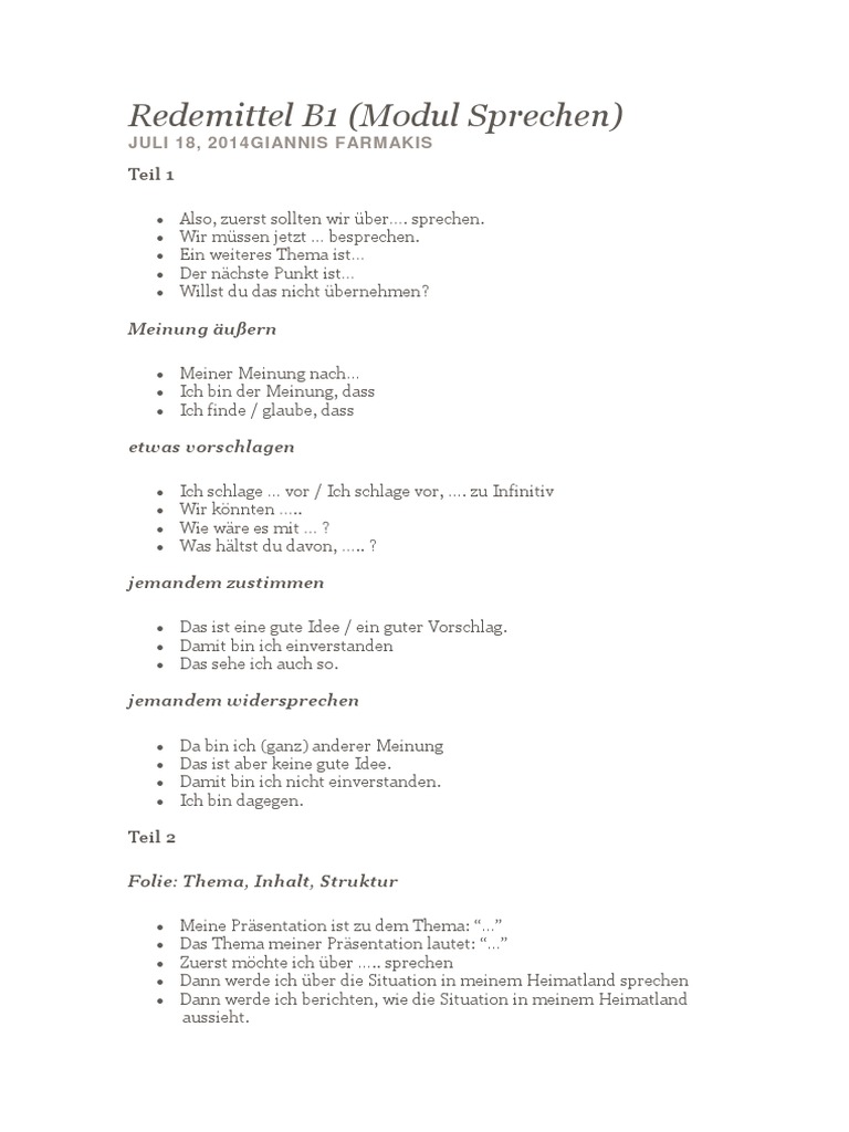 Redemittel B1 Sprechen | PDF