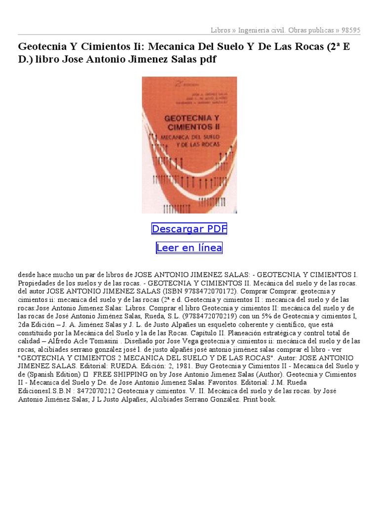 Geotecnia Y Cimientos II Mecanica Del Suelo Y de Las Rocas (2 E D ...