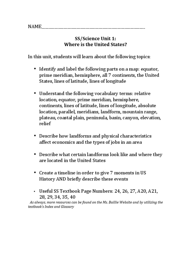 Ss Unit 1 Intro Goals | PDF