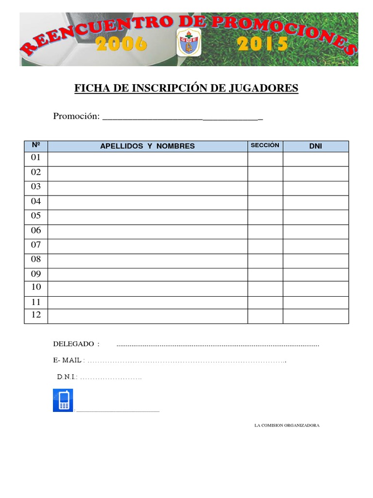 Ficha de Inscripción de Jugadores Ficha de Inscripción de Jugadores