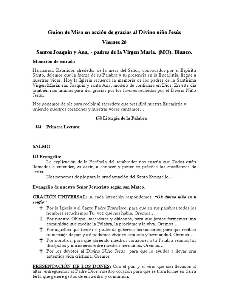 Guion de Misa en Accion de Gracias Al Divino Nino Jesus | PDF