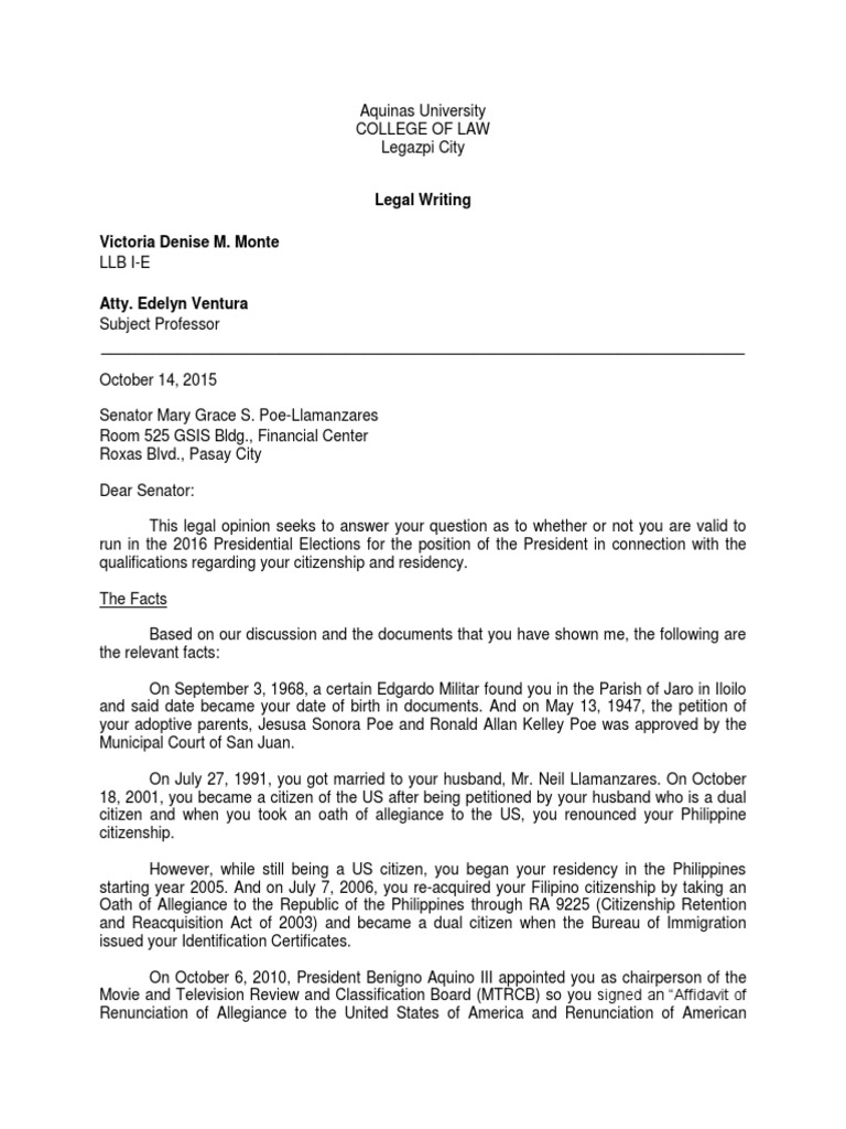 Legal Writing #5 (Legal Opinion) | PDF | Naturalization | Citizenship