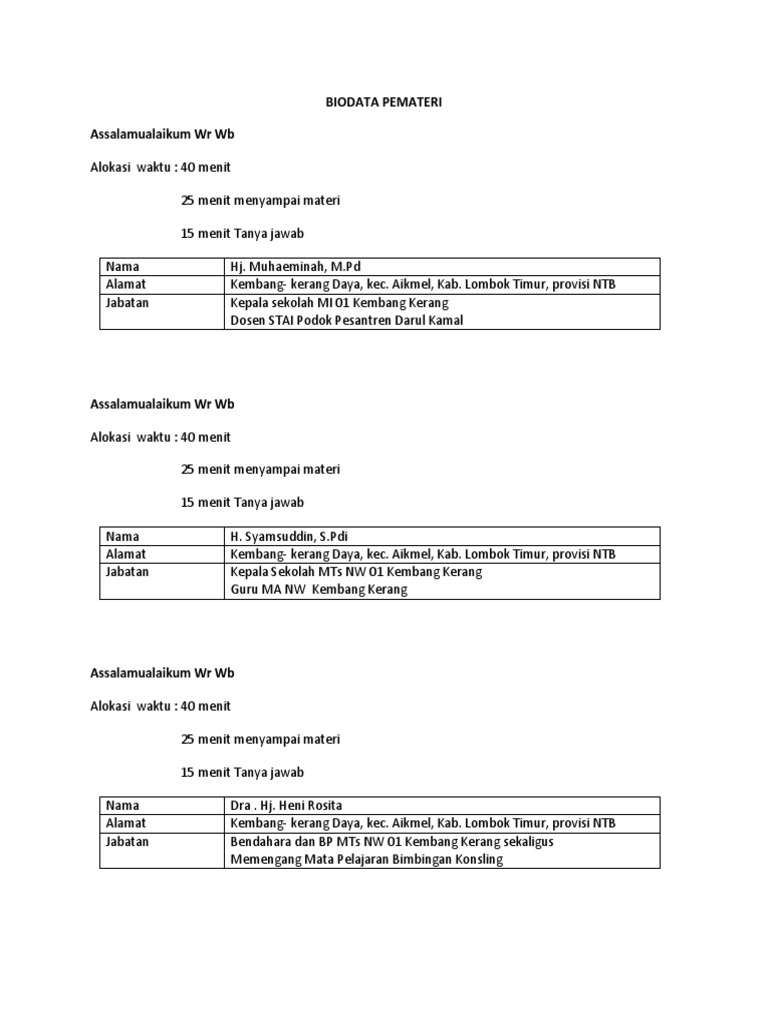 Biodata Pemateri PPDB | PDF