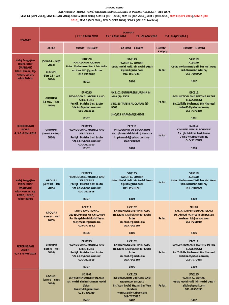 Jan 18 Jadual Kelas Jb Pdf