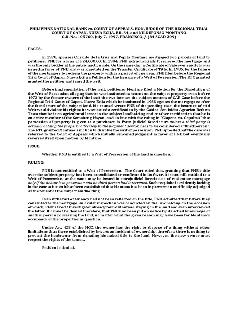 PNB V CA | PDF | Foreclosure | Mortgage Law