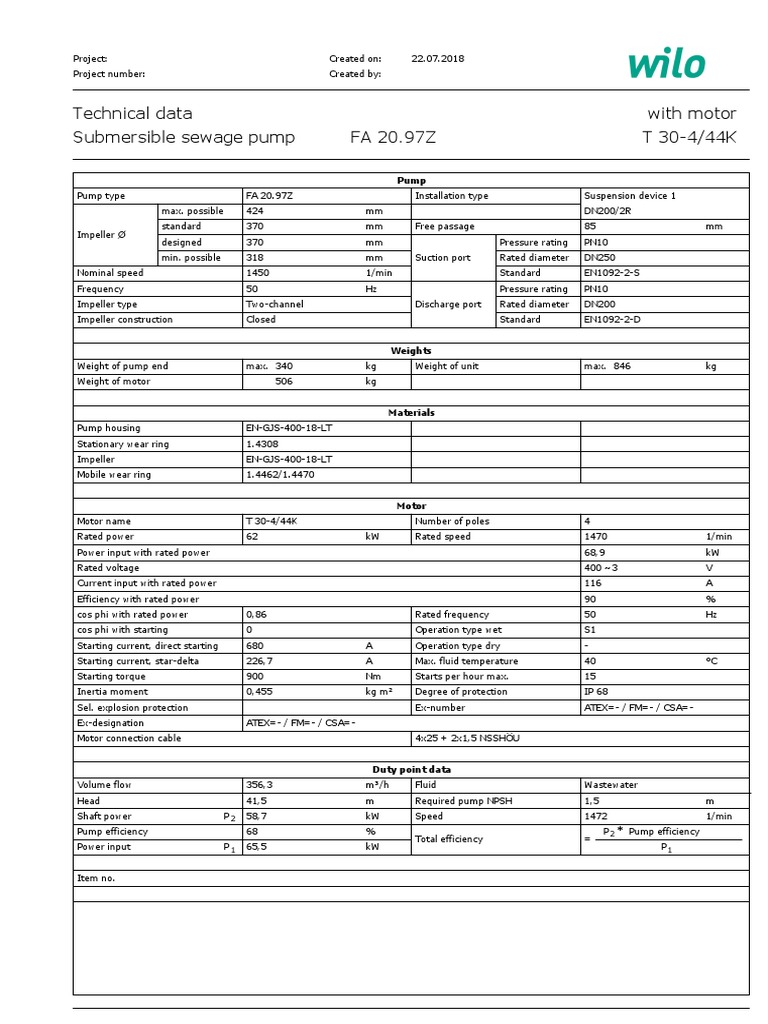 Data Sheet FA 20.97Z PDF | PDF | Pump | Machines