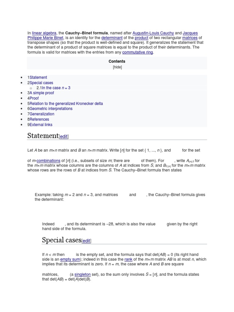 Cauchy Binet Formula | PDF | Determinant | Linear Algebra