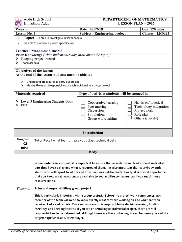 Week6 LP3 | PDF | Lesson Plan | Engineering