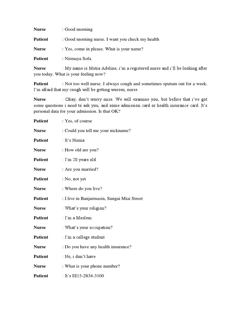Dialog Nurse Dan Pasien | PDF