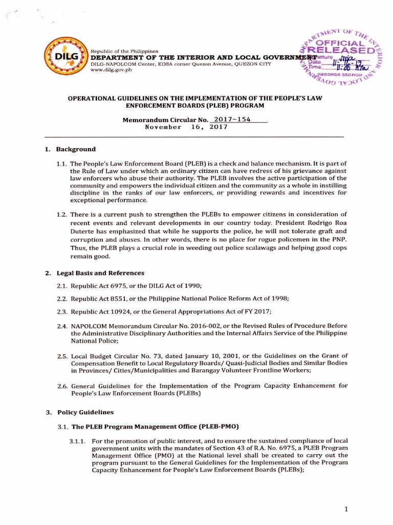 DILG MC 2017-154 PLEB Guidelines PDF