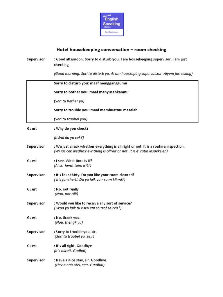 Housekeeping English Conversations Guide | PDF