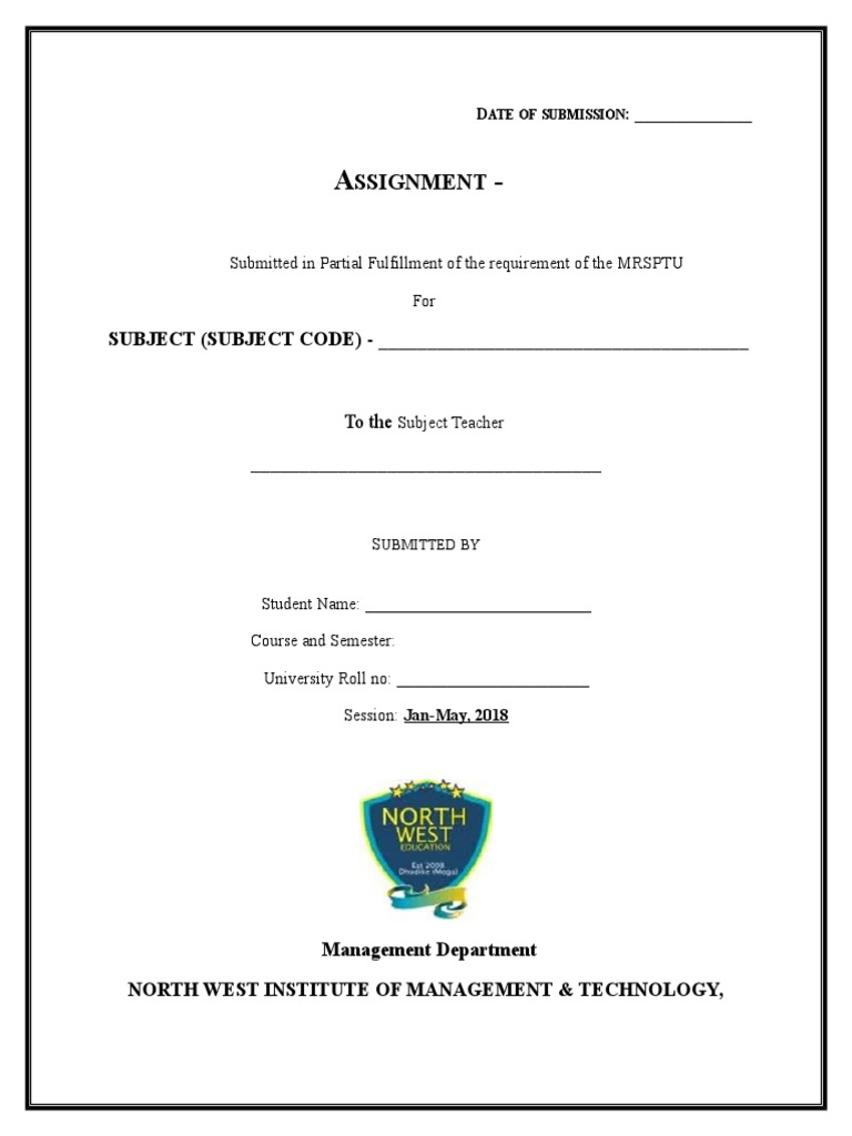 Title Page of Assignment | PDF