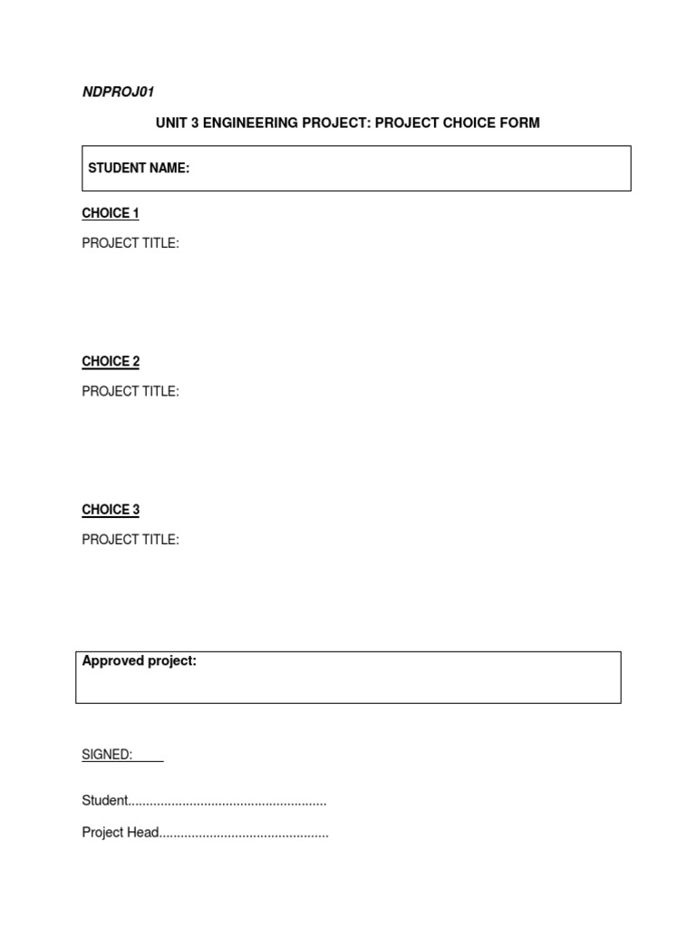 Unit 3 Engineering Project: Project Choice Form: Ndproj01 | PDF