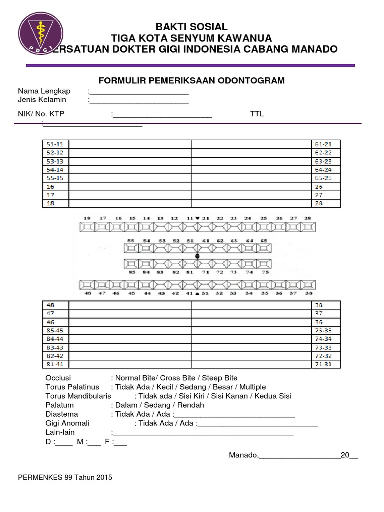 Formulir Pemeriksaan Odontogram Gigi | PDF | Bisnis | Gaya Hidup