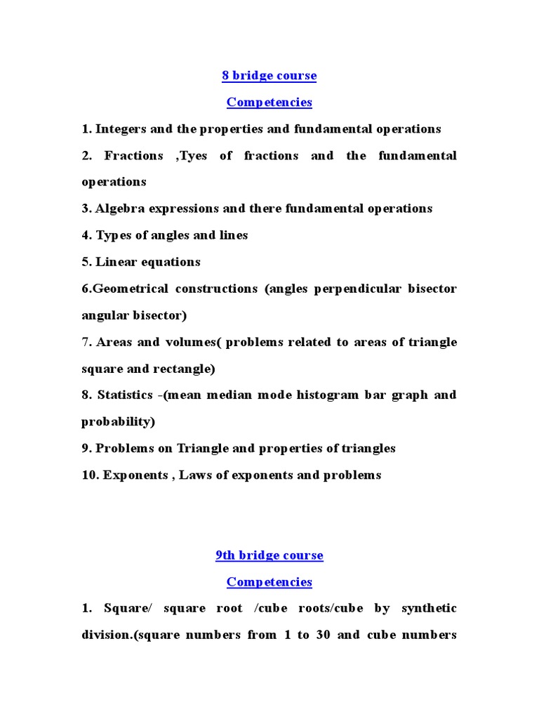 Math Bridge Course Competencies Guide | PDF | Art