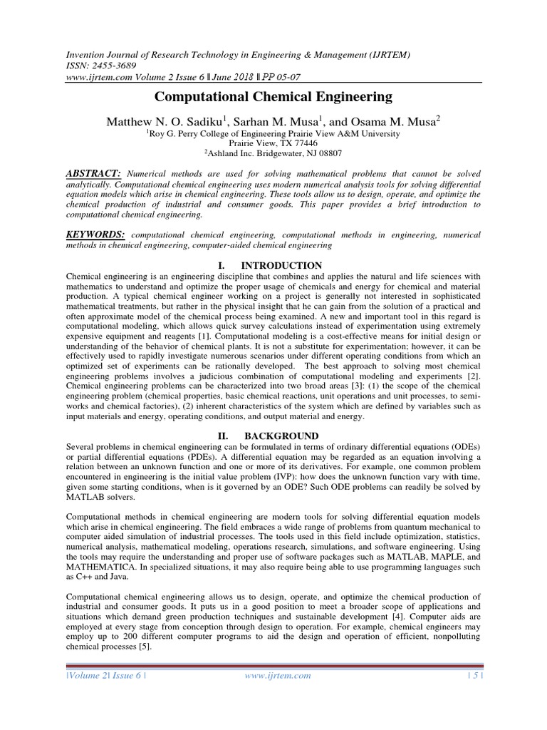 Computational Chemical Engineering | PDF | Numerical Analysis | Engineering