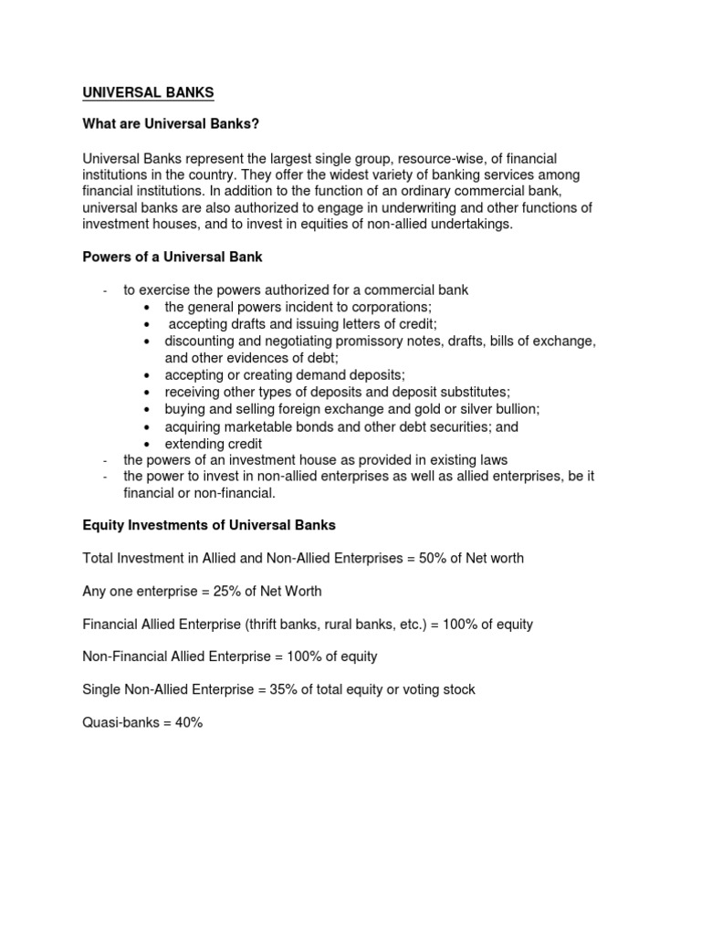 Universal Banks What Are Universal Banks? | PDF