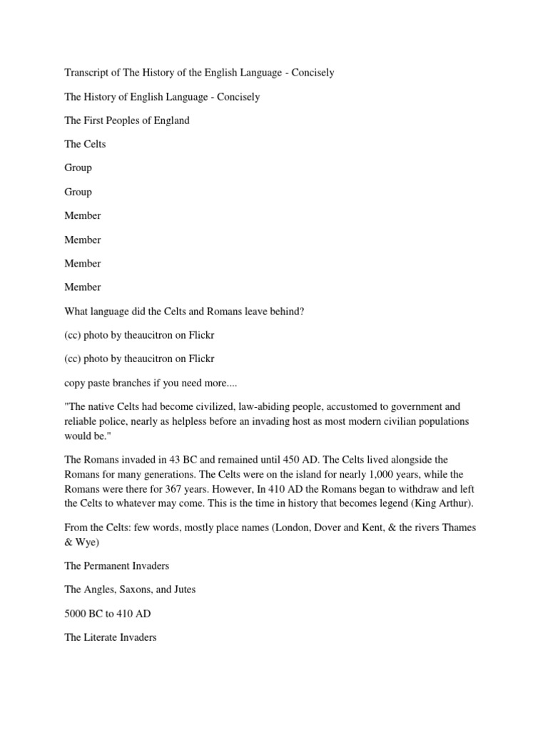 Transcript of The History of The English Language | PDF | Grammatical ...