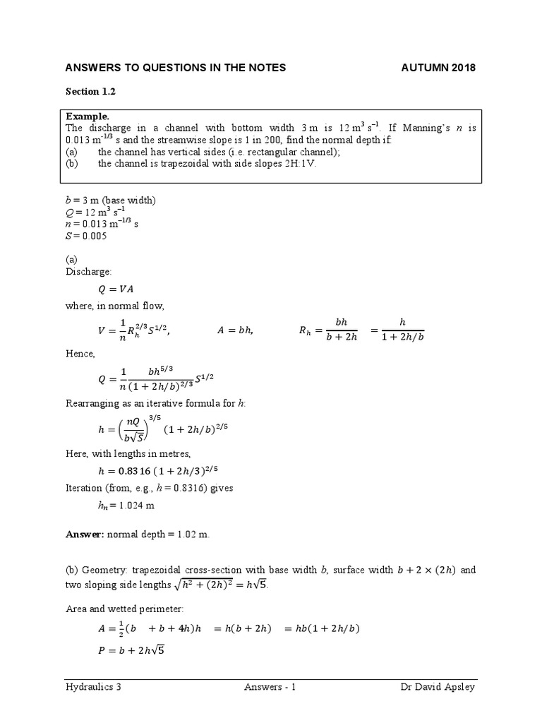 Open Channel Notes - Answers | PDF | Force | Mechanics