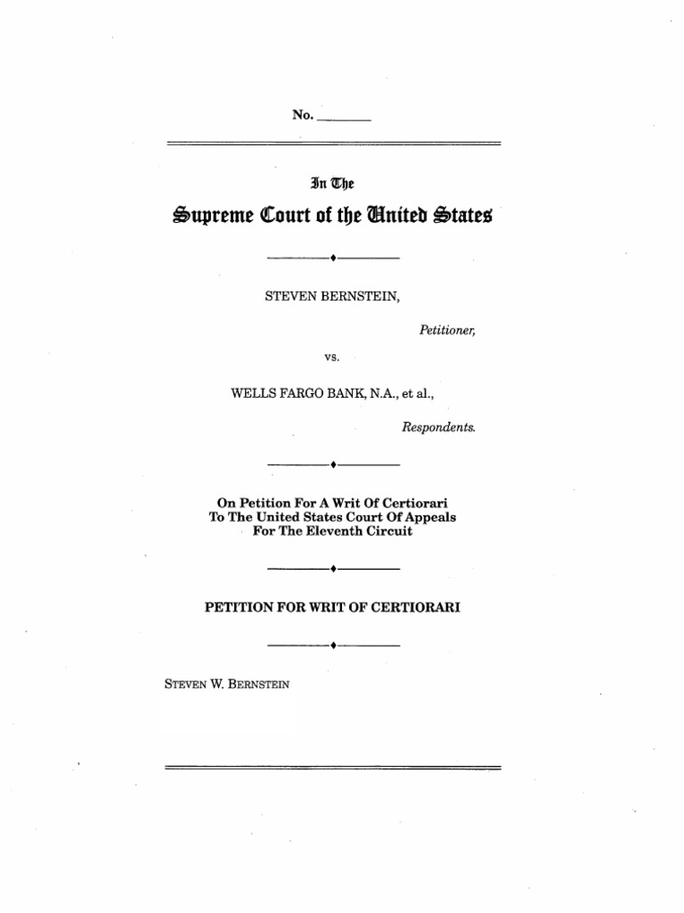 Petition for Writ of Certiorari: Bernstein v. Wells Fargo | PDF | Truth ...