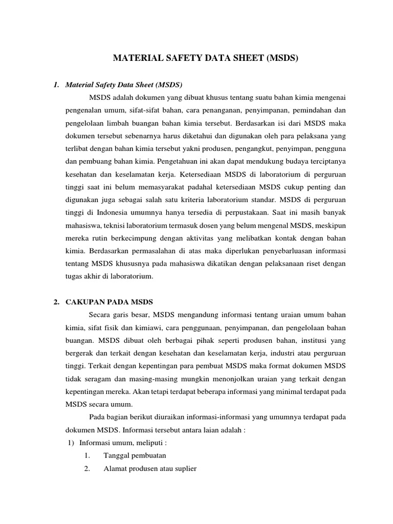 Panduan Lengkap MSDS Bahan Kimia | PDF