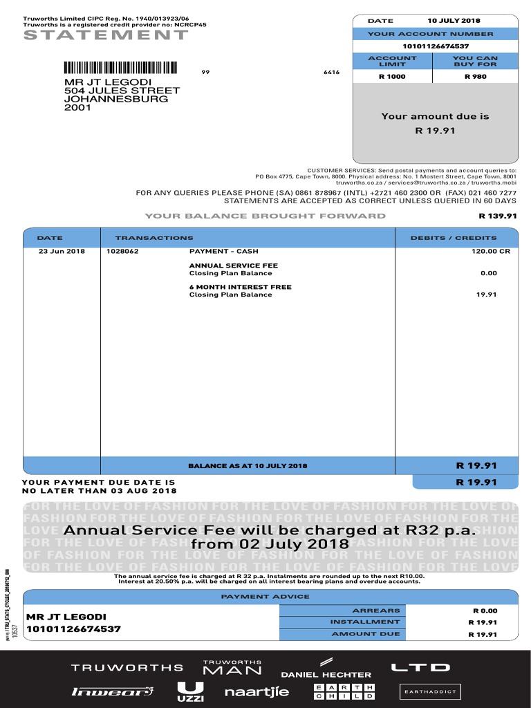 TruworthsStatementMEmail 10101126674537 10101126674537 2140 | PDF