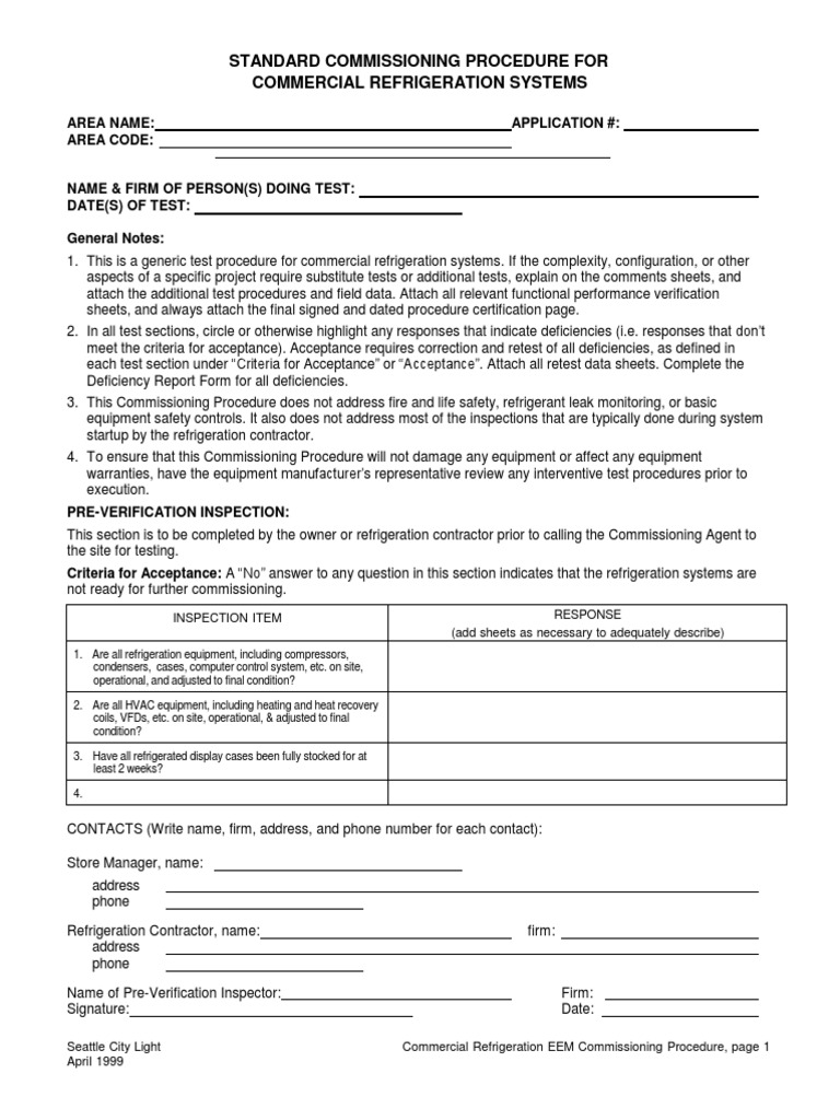 Refrigeration Commissioning Procedure | PDF | Hvac | Refrigeration