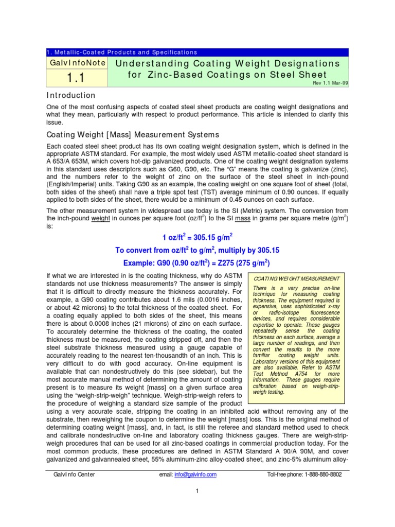 Understanding Coating Weight Designations For Zinc-Based Coatings On ...