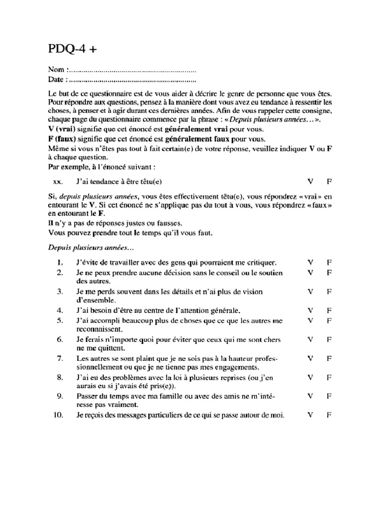 PDQ 4 Test Personnalité | PDF