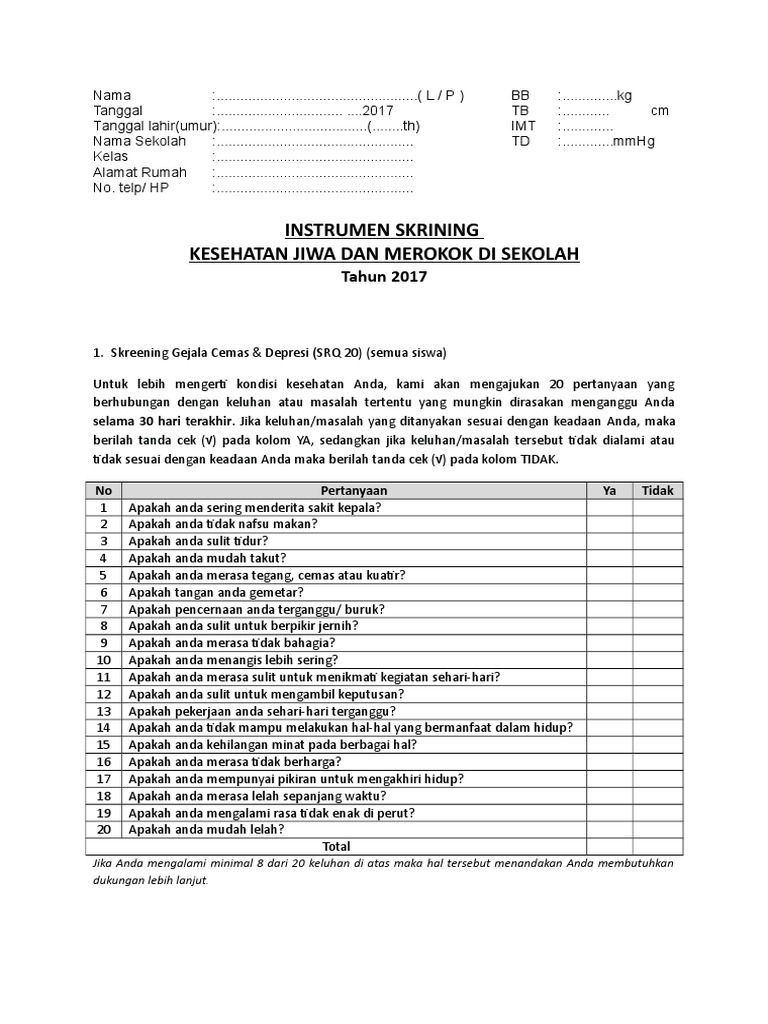 Formulir Skreening Keswa Dan KTR | PDF | Gaya Hidup