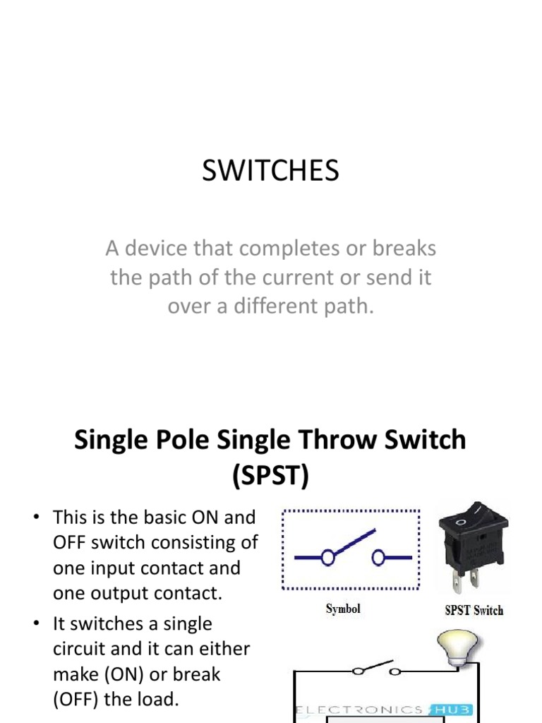 Switches: A device that completes or breaks the path of the current or ...