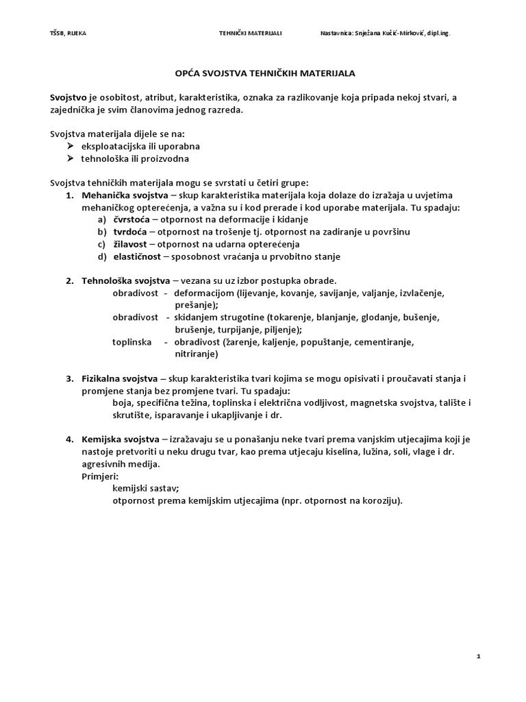 Svojstva Tehnickih Materijala I Ispitivanje | PDF