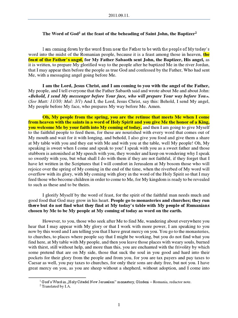 2011.09.11 - The Word of God at The Feast of The Beheading of Saint ...