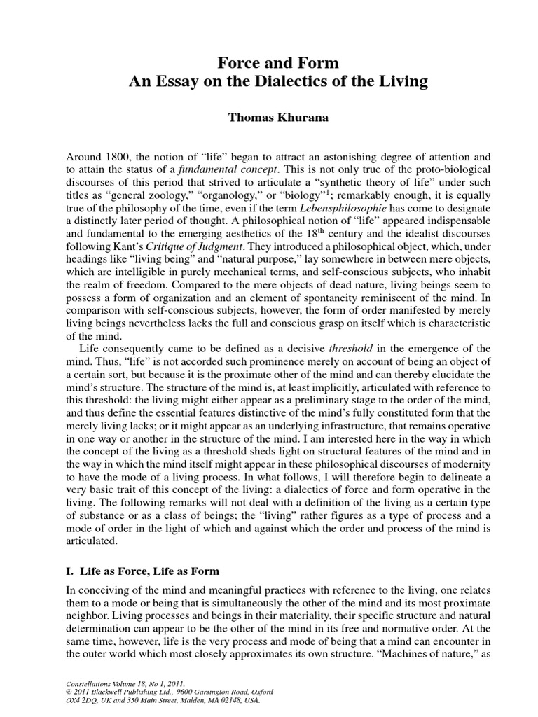 Force and Form An Essay On The Dialectics of The Living: Thomas Khurana ...