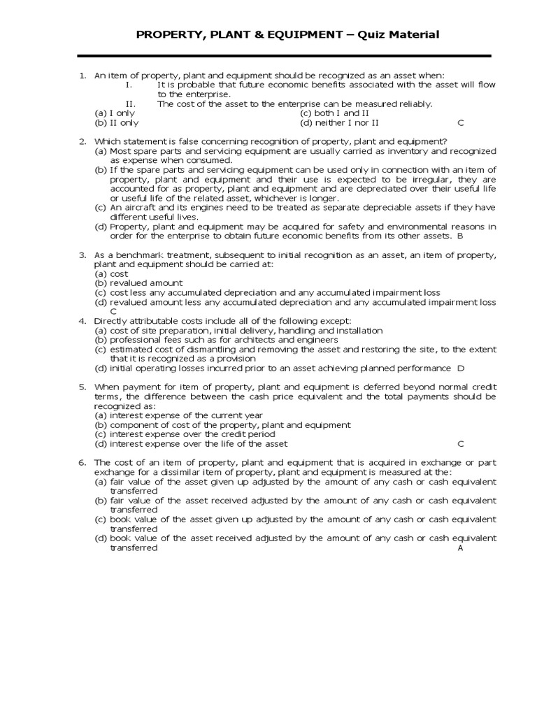 Property - Quiz | PDF | Fixed Asset | Depreciation