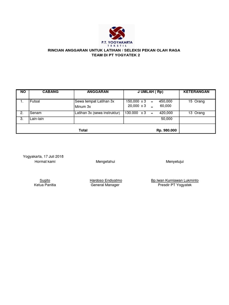 CONTOH Rincian Anggaran Latihan | PDF