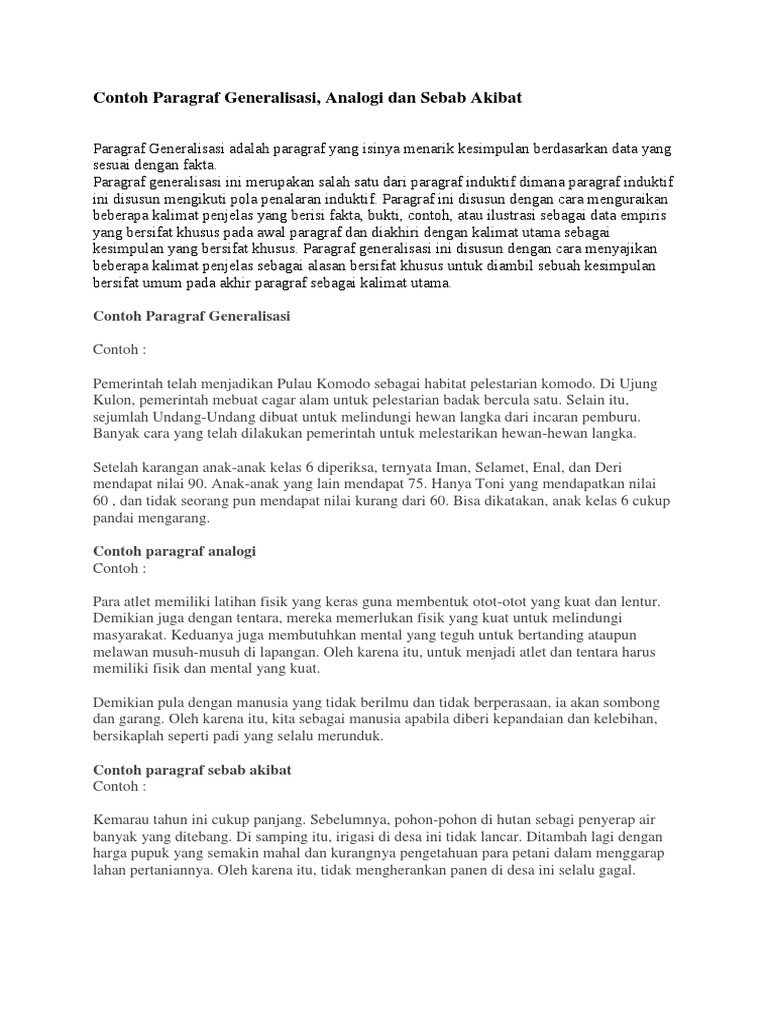 Contoh Paragraf Generalisasi | PDF