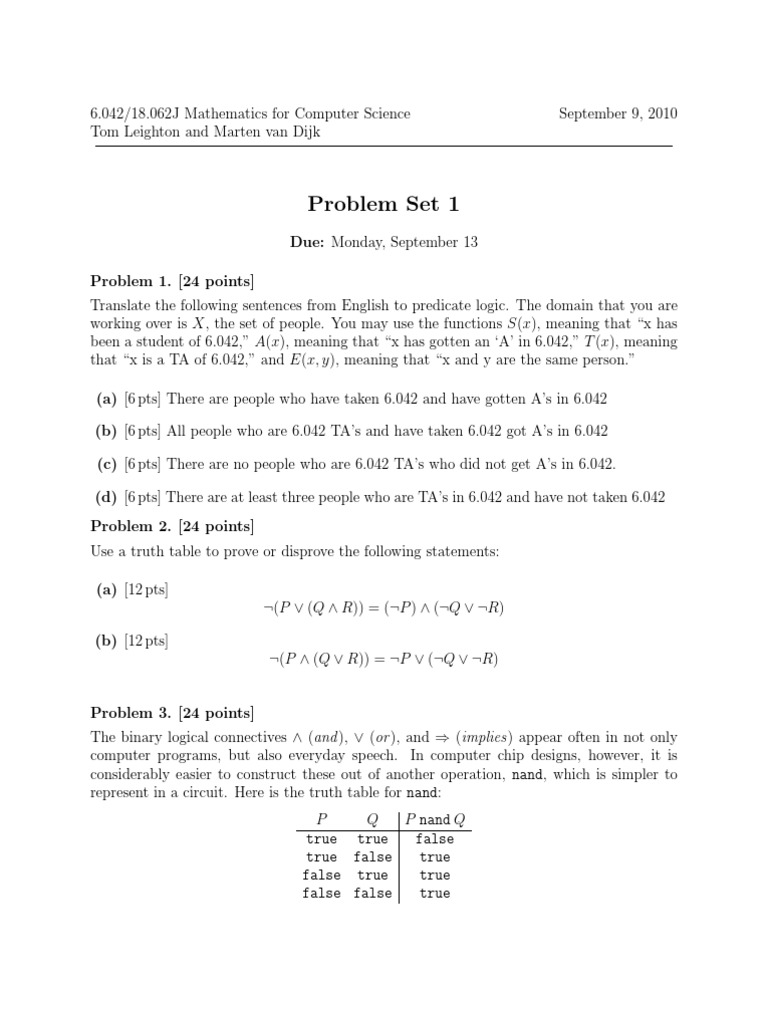Problem Set 1 | PDF | Logic | Teaching Mathematics