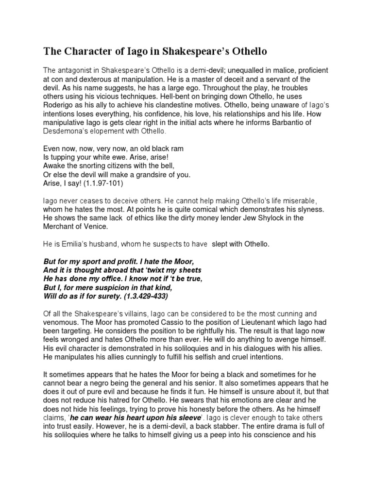 The Character of Iago in Shakespeare | Iago | Othello