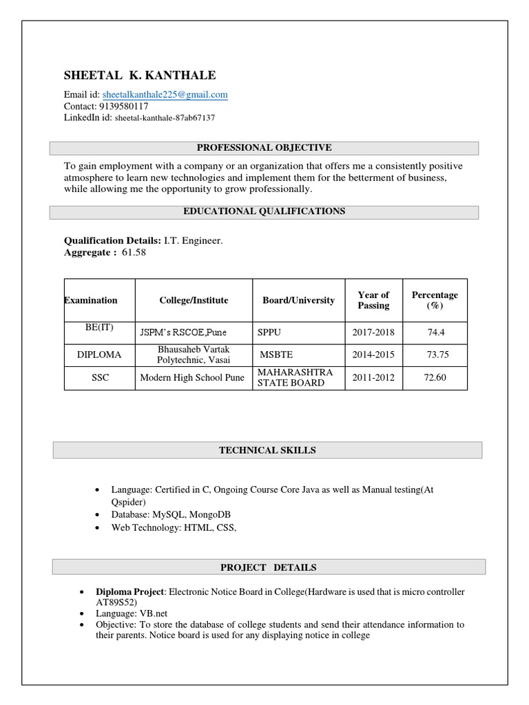 Sheetal Resume | PDF | Information Technology | Computing