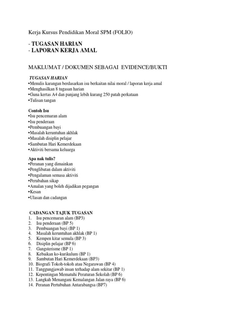 Kerja Kursus Pendidikan Moral SPM | PDF